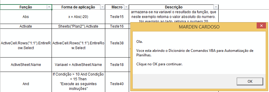 Dicionário VBA Excel