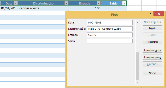 Excel - Função Formulário