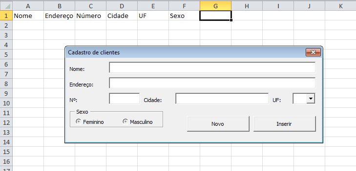 Cadastro Excel VBA - Formulário inserir e limpar automaticamente