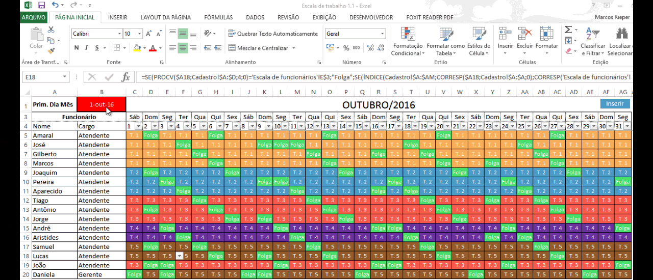 Planilha Sistema De Escala De Funcionarios Excel 2 Guia Do Excel