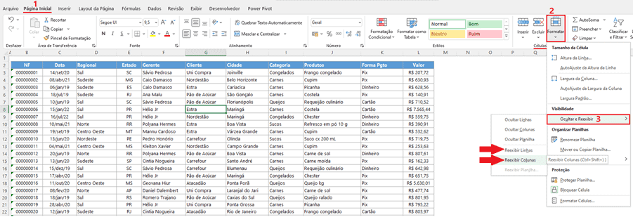 Como Reexibir Linhas e Colunas no Excel - Guia do Excel Como Reexibir Linhas e Colunas no Excel - Guia do Excel