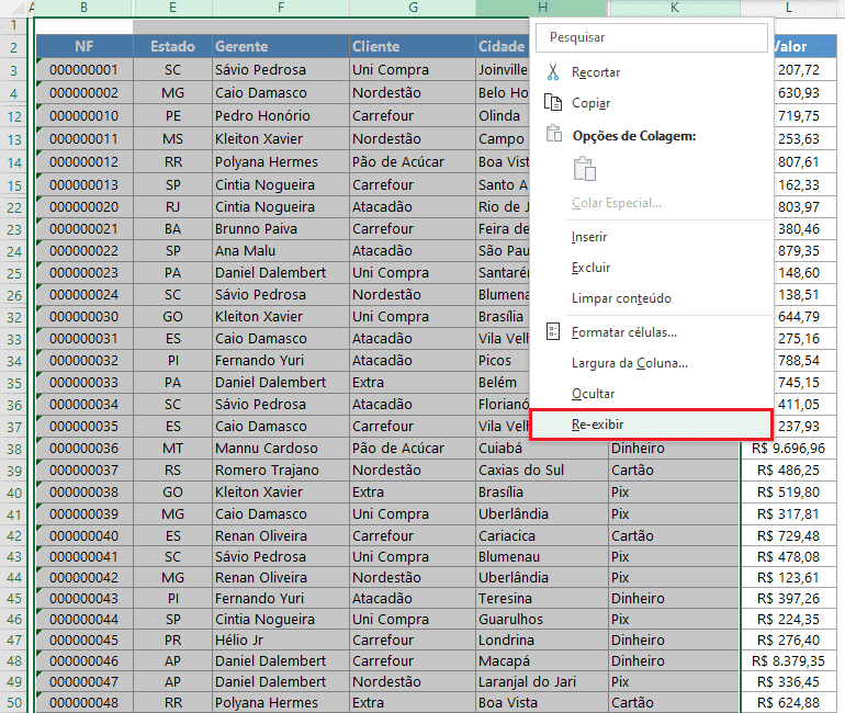 Como Reexibir Linhas e Colunas no Excel - Guia do Excel Como Reexibir Linhas e Colunas no Excel - Guia do Excel