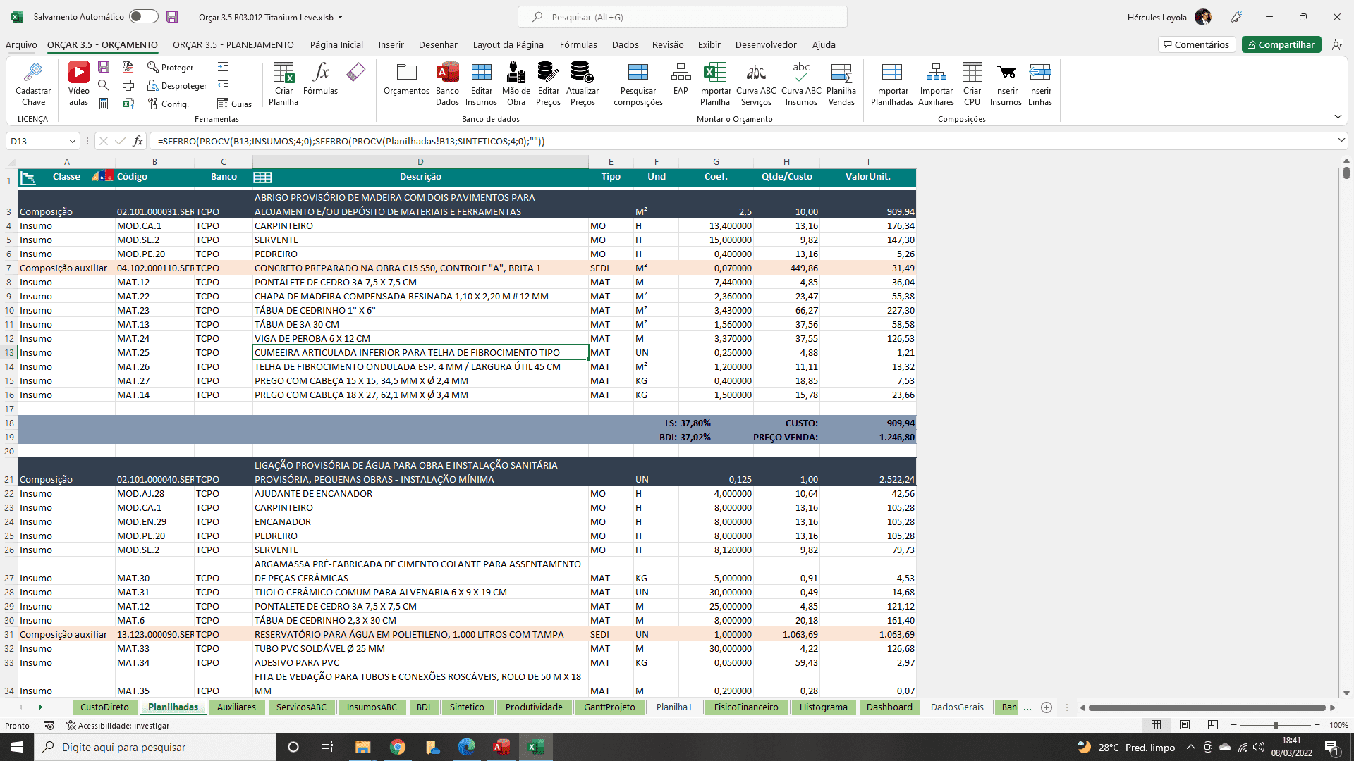 Planilha de Orçamento de Obras Excel v3.5 - Guia do Excel Planilha de Orçamento de Obras Excel v3.5 - Guia do Excel