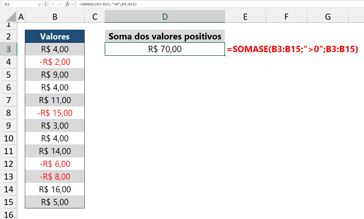 Como Somar Apenas Números Positivos no Excel - Guia do Excel